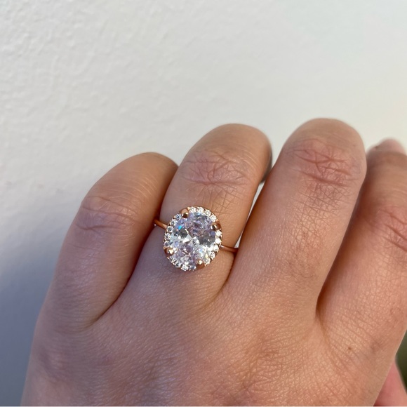 Jewelry | Oval Halo Cz Rose Gold Sterling Silver Engagement Ring ...